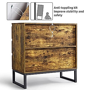 Topeakmart 3 Drawers Storage Cabinet Storage Drawers, Small Tower Organizer Unit for Hallway Entryway Living Room, Sturdy Steel Frame, Rustic Brown