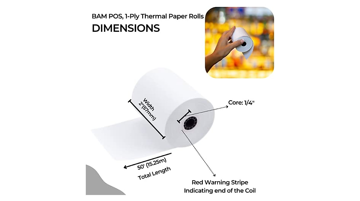 BAM POS, 2-1/4 x 50' 1-Ply Thermal Paper 50 Rolls for The Ingenico ICT ...