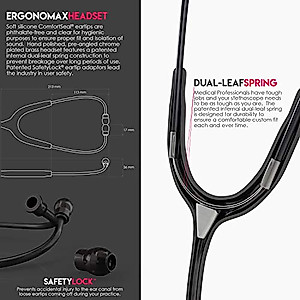 MDF Acoustica Lightweight Stethoscope for Doctors, Nurses, Students, Home Health Use, Adult, Dual Head, Black Tube, Black Chestpiece-Headset, MDF747XPBO