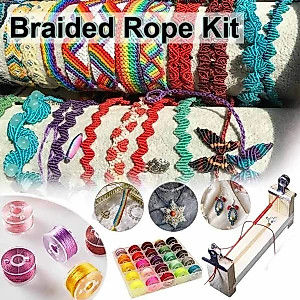 KINTAN DIY Braided Rope Kit - Rope Weaver Tool Kit, Wooden Weaving Jig Bracelet Maker, Adjustable Wristband Rope Knot Weaver Braided Fixing Tools (with Braided Yarn)