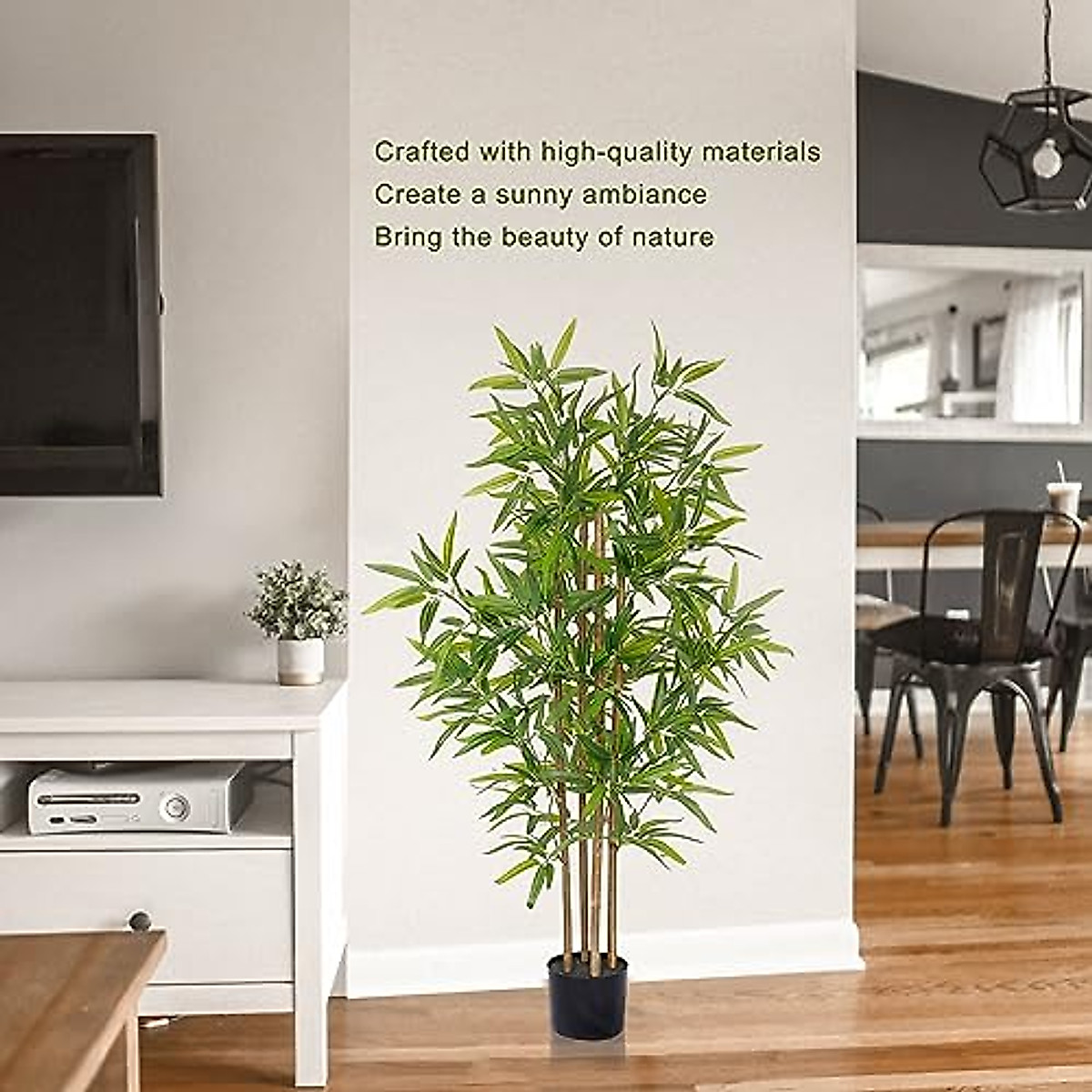 SOFTFLAME 4ft Bamboo Artificial Tree, Faux Bamboo Plant, Real Touch Technology, Artificial Plant with 4 Trunks, Ideal for Home Office Indoor Decoration