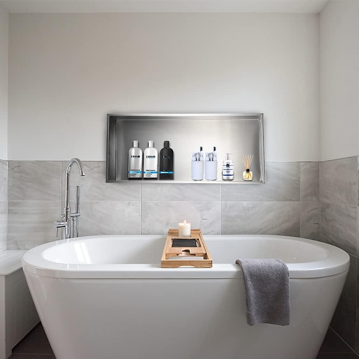 Supllueer Stainless Steel Shower Niche 24" X 12",No Tile Needed Recessed Shower Shelf,Recessed Niche Shower Niche for Bathroom Storage Over Mount Installation