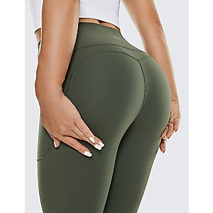 VANTONIA No Front Seam High Waisted Wokout Leggings for Women Yoga Pants with Pockets Buttery Soft Lounge Legging -25" Seaweed Green-Pockets Large