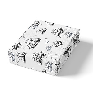 Feelyou Nautical Bedding Set Full Size Boat Print Comforter Cover Set for Kids Teens Adults Ancher Pattern Duvet Cover Ocean Themed Black White Bedspread Cover Room Decor 3Pcs with 2 Pillow Case