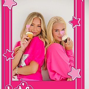 Pink Girls Birthday Decorations Hot Pink Photo Booth Props Princess Doll Theme Decor Let's Go Bachelorette Party Decoration for Girls Birthday Bridal Shower Pink Party Supplies（39.37 X 74.8 in）