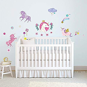 Pastel Magical Unicorn Peel and Stick Wall Art Sticker Decals for Girls Room Nursery Parties