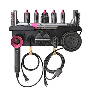 Flngr Wall Mount Holder for Hair Dryer & Dyson Airwrap,Perforated &Nail-Free Installation,2-in-1 Storage Rack for Dyson Hair Dryer,for Bathroom/Bedroom/Barbershop,Airwrap Holder Wall Mount for Dyson