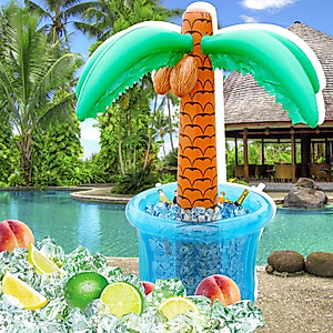 PARENTSWELL 63'' Inflatable Palm Tree Cooler, Tropical Luau Party Decorations, Inflatable Drink Cooler for Parties Jungle Hawaiian Birthday Party Decorations Palm Tree Decor