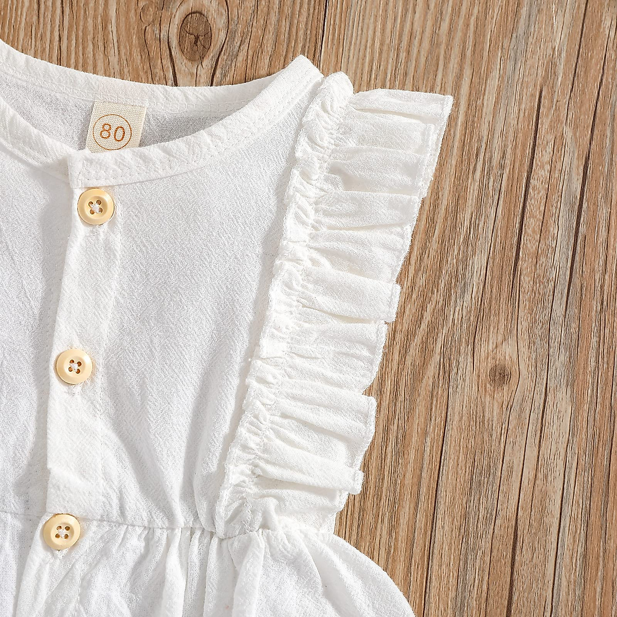 Cudilica Toddler Baby Girls Summer Dress Sleeveless Ruffle Solid Cotton Linen Button Princess Dresses Headband Infant Set (White, 6-12 Months)