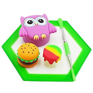 Vitakiwi Wax Silicone Carving Kit with 5ml 6ml 11ml Owl Hamburger Glass Concentrate Container and Carving Tool (Green)