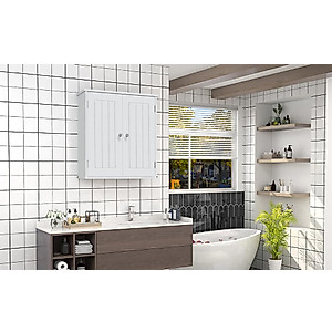 YIJAMLIFE Bathroom Wall Cabinet Over Toilet,Small Medicine Cabinet for Bathroom Laundry Room Kitchen,Space Saver Storage Cabinet with 2 Door Adjustable Shelves White