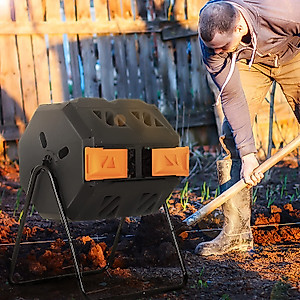 Compost Bin Outdoor Tumbler Compost Dual Chamber 43 Gallon Capacity BPA Free Rotating Batch Composting Tumbler with Sliding Doors All Season Composter for Garden Yard Orange