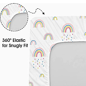 Plushii Bassinet Sheets for Baby Girls 3 Pack, 32"x 16" Extra Soft Microfiber Bassinet Sheet Universal for Oval Rectangle and Hourglass Bassinet Mattress, Rainbow & Pink Elephant & Stars