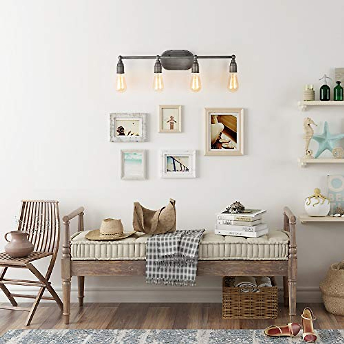 LNC Bathroom Vanity Light Fixture, Industrial Water Pipe Wall Lamp, Dark Silver Finish for Kitchen, Doorway, Entryway, 27.6”