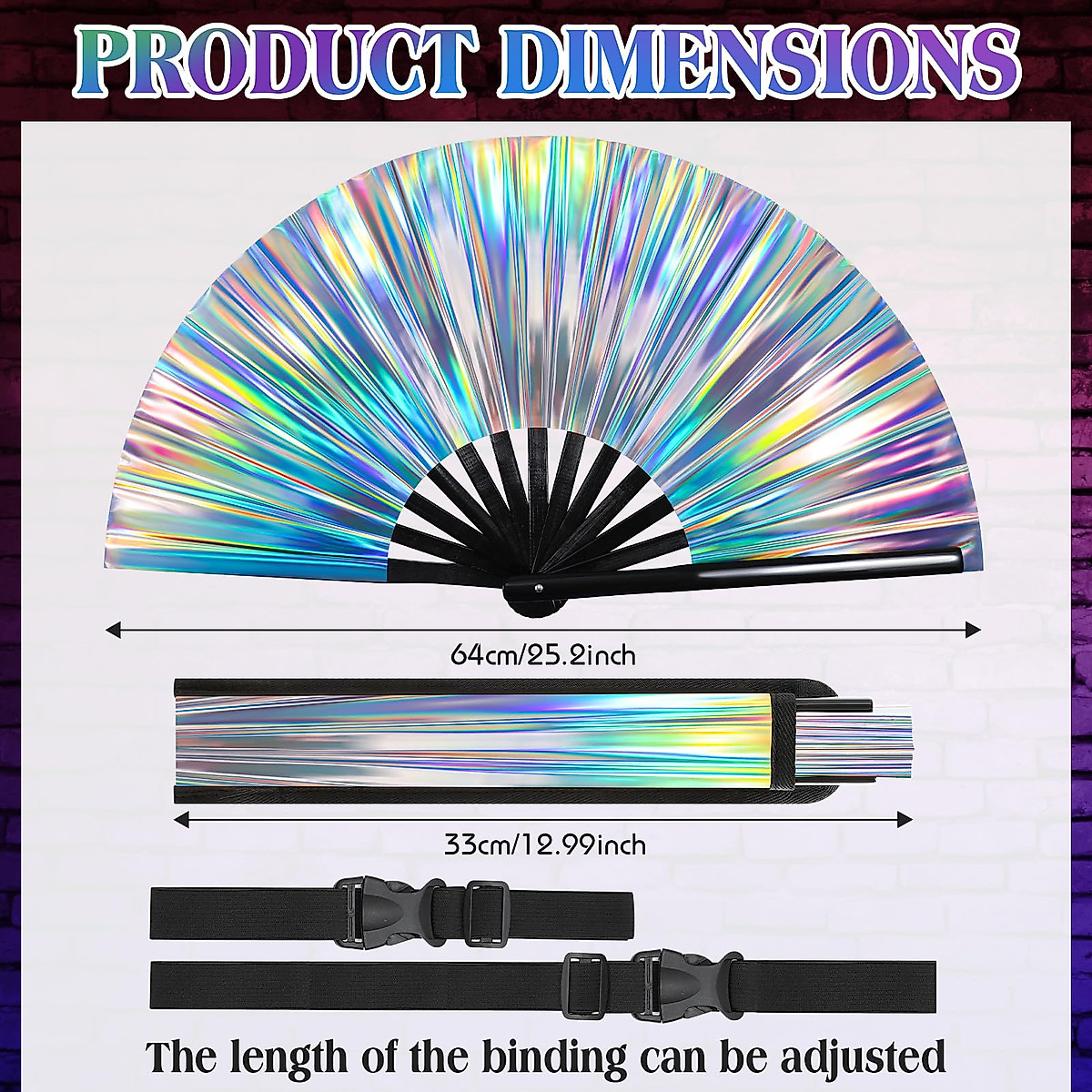 FairySandy Large Rave Fan UV Glow Hand Fan with Holster for Men/women, Rave Fan for Edm Music Festival Club Rave Accessories (Laser)