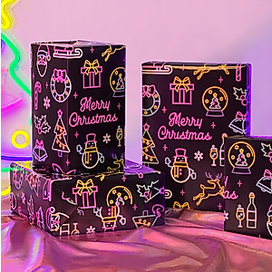 EWES Christmas Wrapping Paper Set 5 Rolls sheets 17x40 Inch Thick Black Pink For Gift Wrap Bundle Plaid Santa Claus Tree Funny Cute Kids Girls Boys Fun