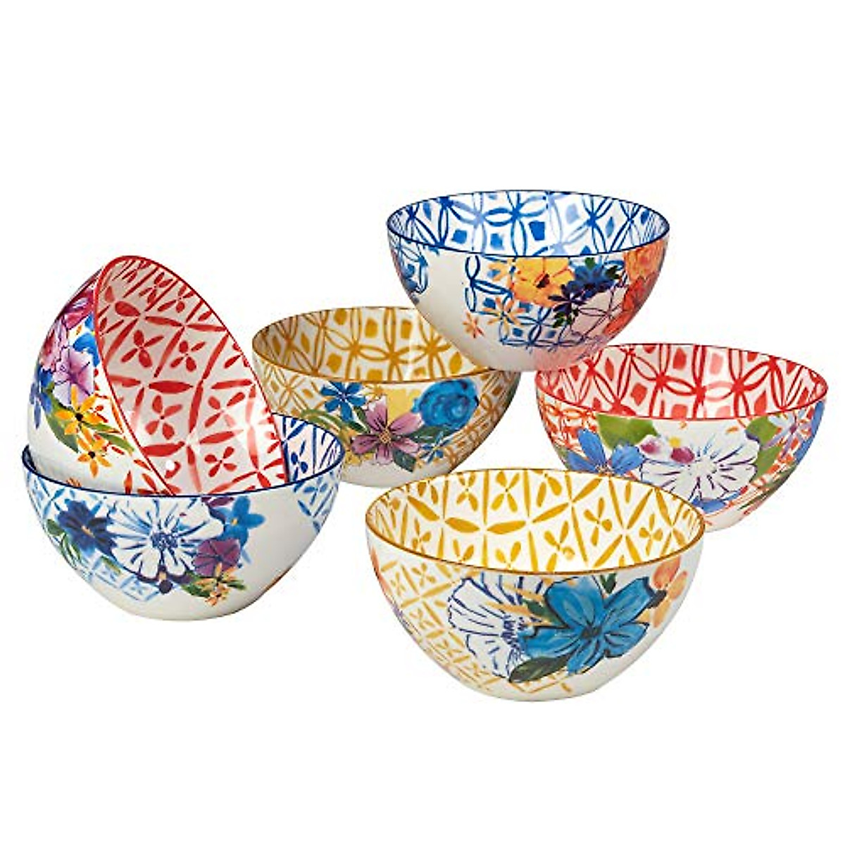 Certified International Flower Power 6.25"All Purpose Bowls, Set of 6 Assorted Designs,