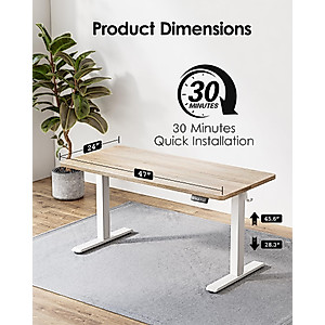 TIQLAB Standing Desk 47 x 24 inch, Electric Height Adjustable Desk with Splice Board, Stand Up Desk with Casters, Sit Stand Desk Computer Desk for Home Office, White Frame/Maple Top