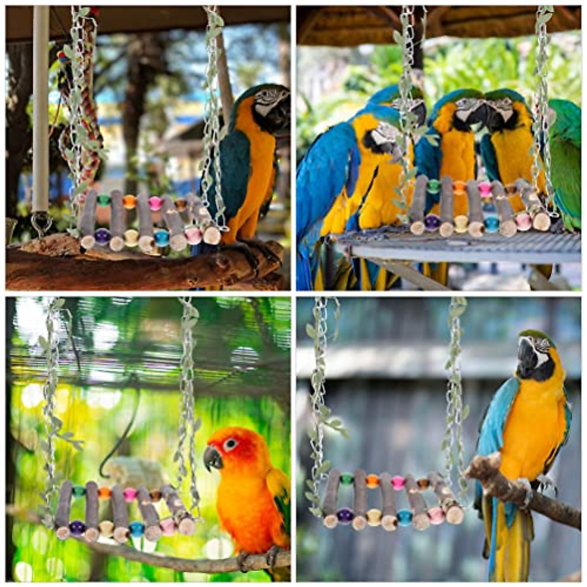 POPETPOP Bird Swing Perch Parrot Cage Hanging Toy Wooden Parrot Toy Wooden Cage Hammock Stands for Parakeets Cockatiels Conures Macaws Finches Accessory