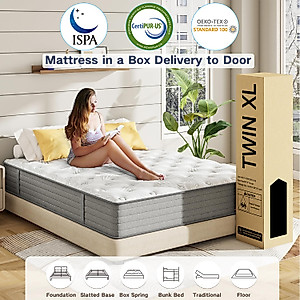 6V-Sermmoo Twin XL Mattress,12 Inch Hybrid XL Twin Mattress in a Box with Gel Memory Foam,Individually Pocket Springs for Pressure Relief,Edge Support,Medium Firm,CertiPUR-US,38"*80"*12"
