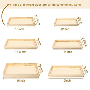 6 Pcs Wooden Serving Trays - Unfinished Reinforced Wooden Decorative Trays with Handles, DIY Crafts Differdent Food Tray Set for Breakfast, Dinner, Tea ,Coffee Table, BBQ, Party(12"x6" to 16"x10")