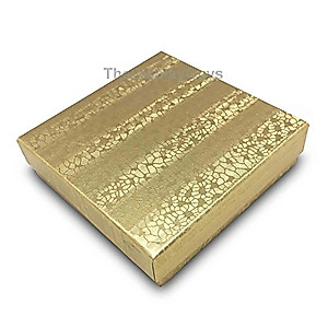 TheDisplayGuys 25-Pack #33 Cotton Filled Cardboard Paper Jewelry Box Gift Case - Gold Foil (3 1/2" x 3 1/2" x 1")