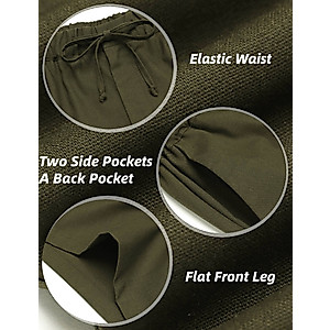 COOFANDY Men Linen Classic Fit Short Lightweight Drawstring Short with Pockets Army Green