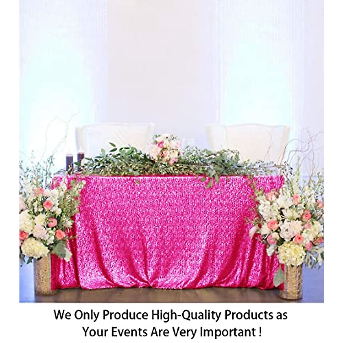 60x102-Inch-Hot Pink-Sequin Rectangular Tablecloth for Party Cake Dessert Table Polyester Tablecloth Rectangle Outdoor Tablecloth(Hot Pink)