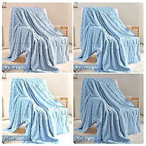 GIOKARNNA Bunny Checkered Throw Blankets,Soft Warm Blankets for Lover Women Men Friends Gifts Pets,Lightweight Fuzzy Blanket for Couch Sofa Bed Travel and Camping(Blue,50"x60")