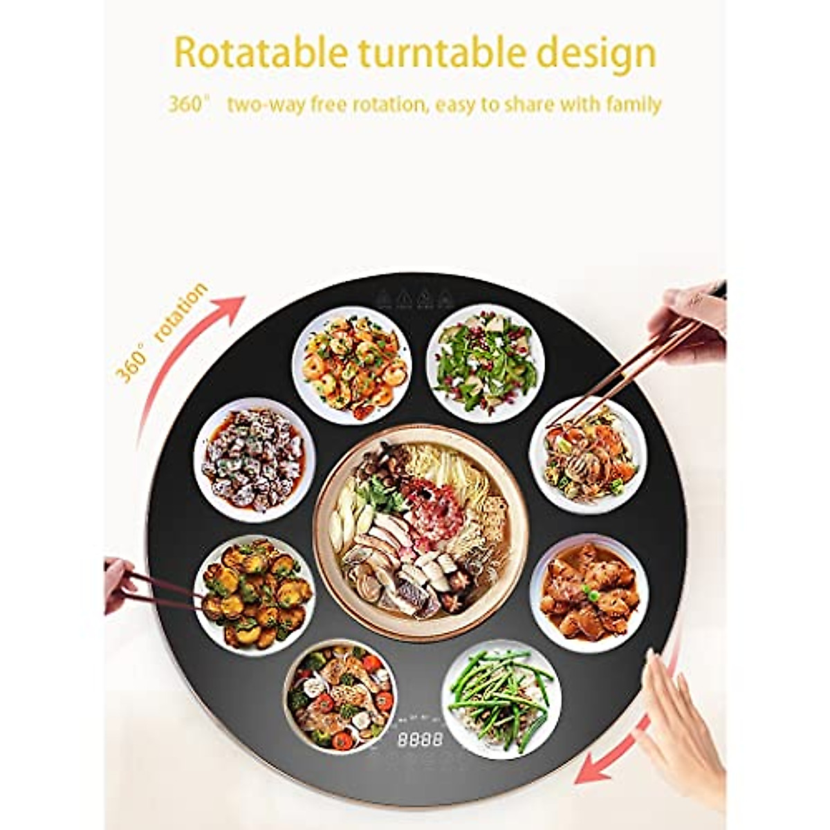 Food and Plate Warming Tray Electric Warming Tray with Adjustable Temperature Control 360° Rotation Glass Top Hot Plate Food Warmer Buffets Server for Party (1800w)