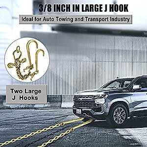 frperce 3/8" X 2' V-Type Tow Chain with 15 Inch J-Hooks Link 2 inch Legs Fit for Flatbed Truck Trailer，7800 lbs Safe Working Load,G70 Steel Towing Chain Bridle