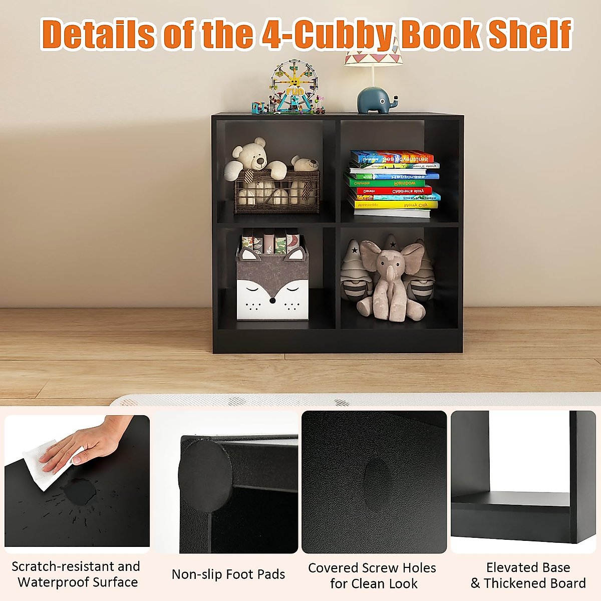 IFANNY Cube Bookcase, White Book Shelf with 4 Cubes, 2-Tier Small Display Shelf, Low Bookshelf Under Window, Cubical Storage Shelves for Bedroom, Living Room, Home Office