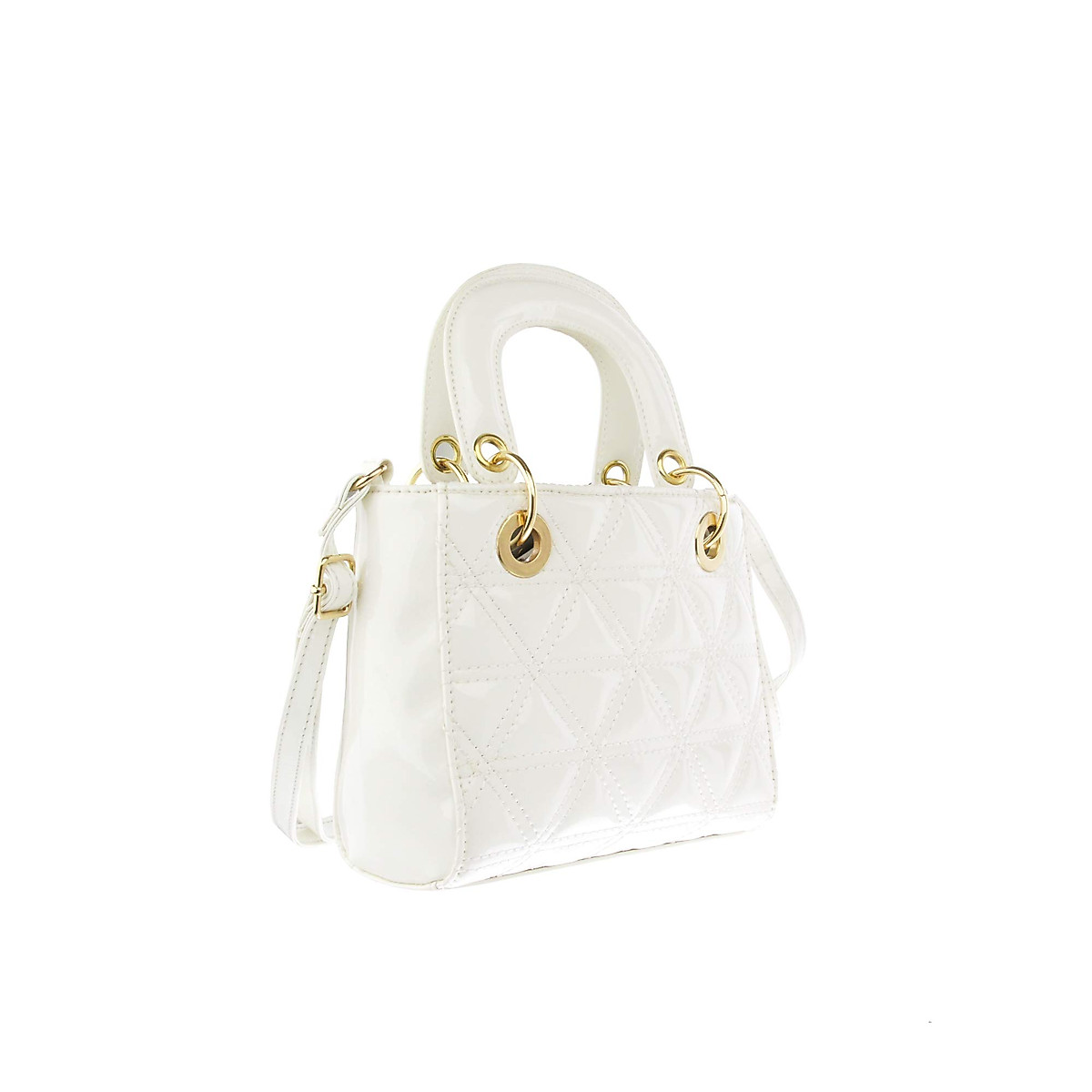 Olivia Miller Women's Faux Patent Leather Quilted Crossbody Mini Chic Handbag