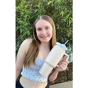 GOGOJOVE 40 OZ Tumbler with Handle and Straw,Double Wall Vacuum Reusable Stainless Steel Water Bottle for Home, Office or Car,Keep Hot/Cold for Hours (Rose Quartz)