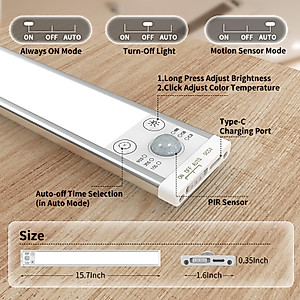 Hensam 138 LED Motion Sensor Under Cabinet Lights,15.7 Inch Wireless USB Rechargeable Motion Activated Light Indoor,Dimmable Magnetic Closet Lights,Night Lights for Wardrobe,Kitchen,Hallway