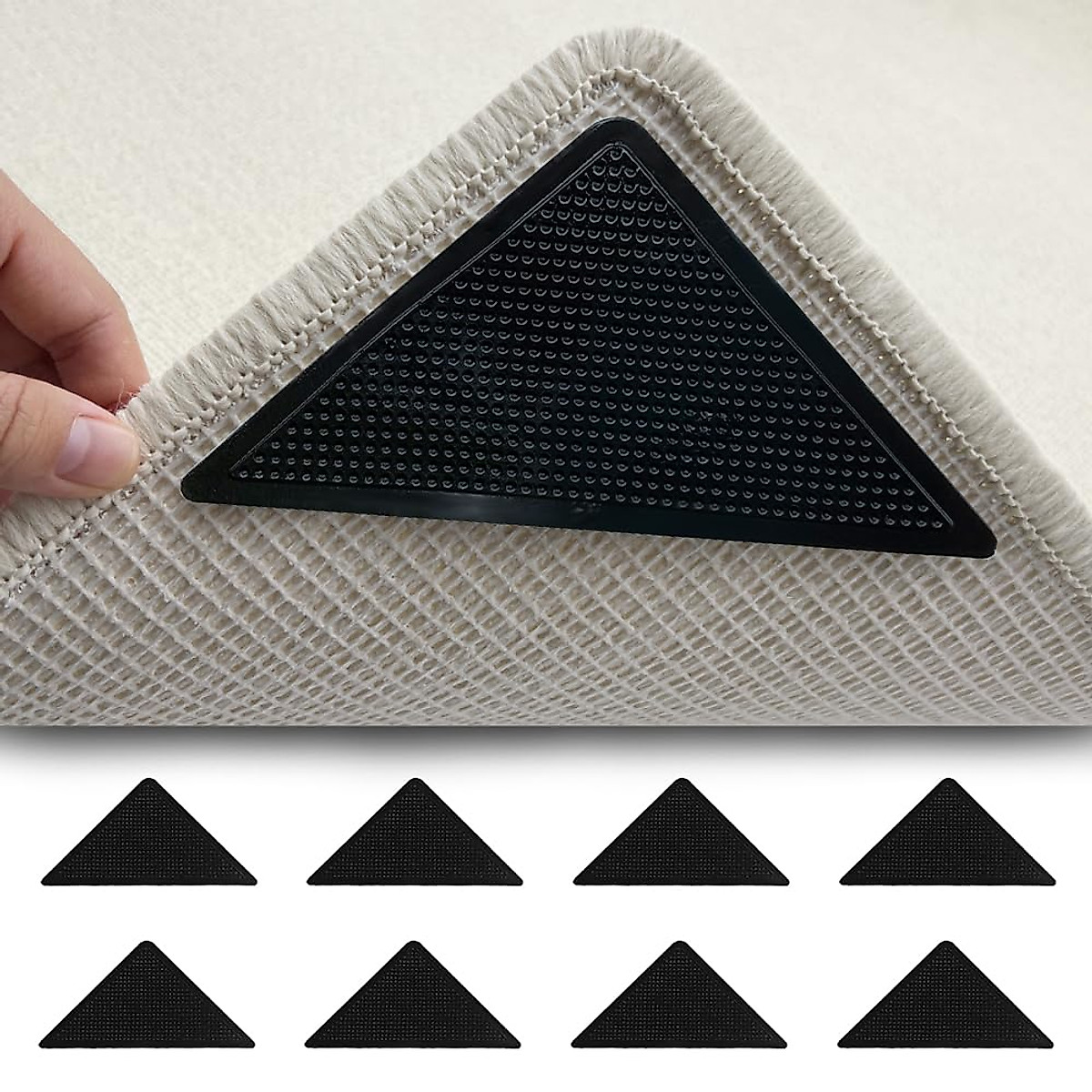 Ubozaw Non Slip Rug Gripper, 8 Pcs Rug Tape for Area Rugs, Anti Slip Rug Grips, No Skid Rug Grippers for Hardwood Floors and Tile, Reusable and Washable Carpet Tape for Kitchen, Bathroom, Living Room