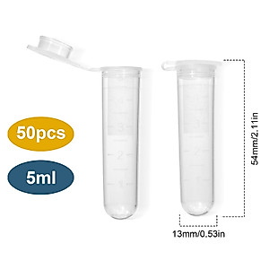 JIUWU Plastic Tube Vial Sample Storage Container 5ml Pack of 50