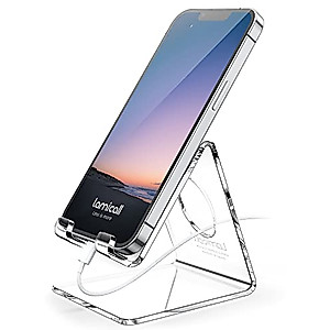 Lamicall Acrylic Phone Stand Desk Accessories - Clear Office Cell Phone Holder, Transparent Phone Stand for Desk, Desktop, Office Desk Accessories, Suitable for iPhone Accessories, 4-8'' Phone