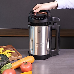 1.6L Soup Maker Machine, Stainless Steel Programmable Soup Maker with Smooth & Chunky Settings, Anti-Dry Burn, Overfill Sensors, and Self-Cleaning Mode for Quick Soups, Baby Food, and Home Use Black