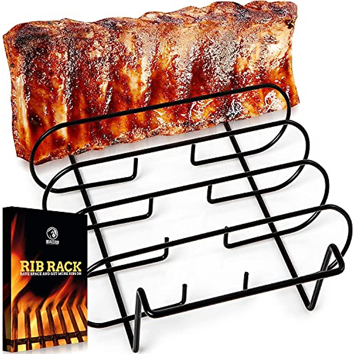 MOUNTAIN GRILLERS Rib Racks for Smoking, Gas Smoker, Charcoal Grill, Sturdy & Non Stick Standing roasting rack for Gas Grill, BBQ Grill, Holds 4 Baby Back Ribs, Grilling & pit boss accessories for men