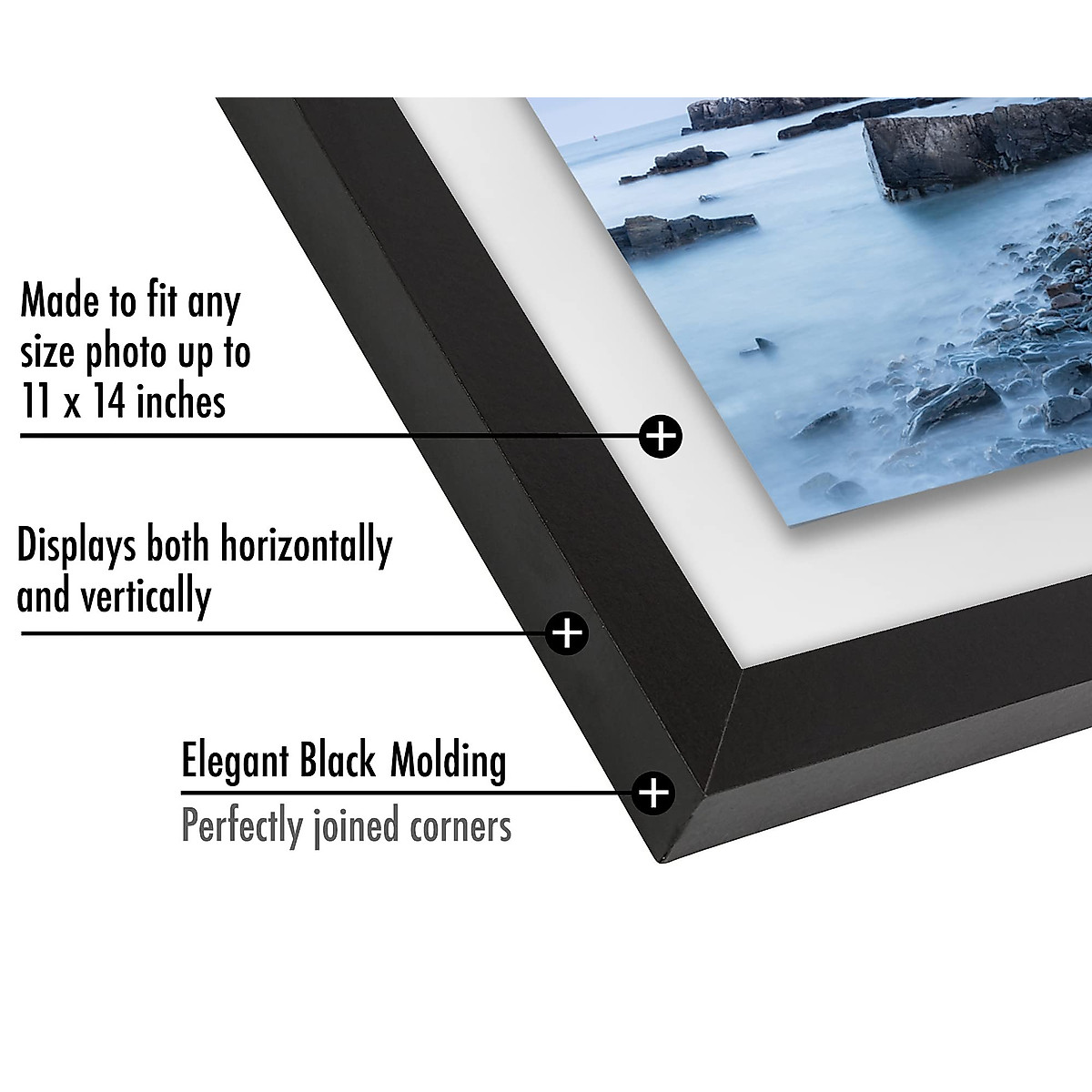 Americanflat 11x14 Floating Picture Frame in Black - Use as 11x14 Frame, 8x10 Floating Frame, or 5x7 Floating Frame with Polished Glass and Hanging Hardware - Horizontal and Vertical Formats for Wall