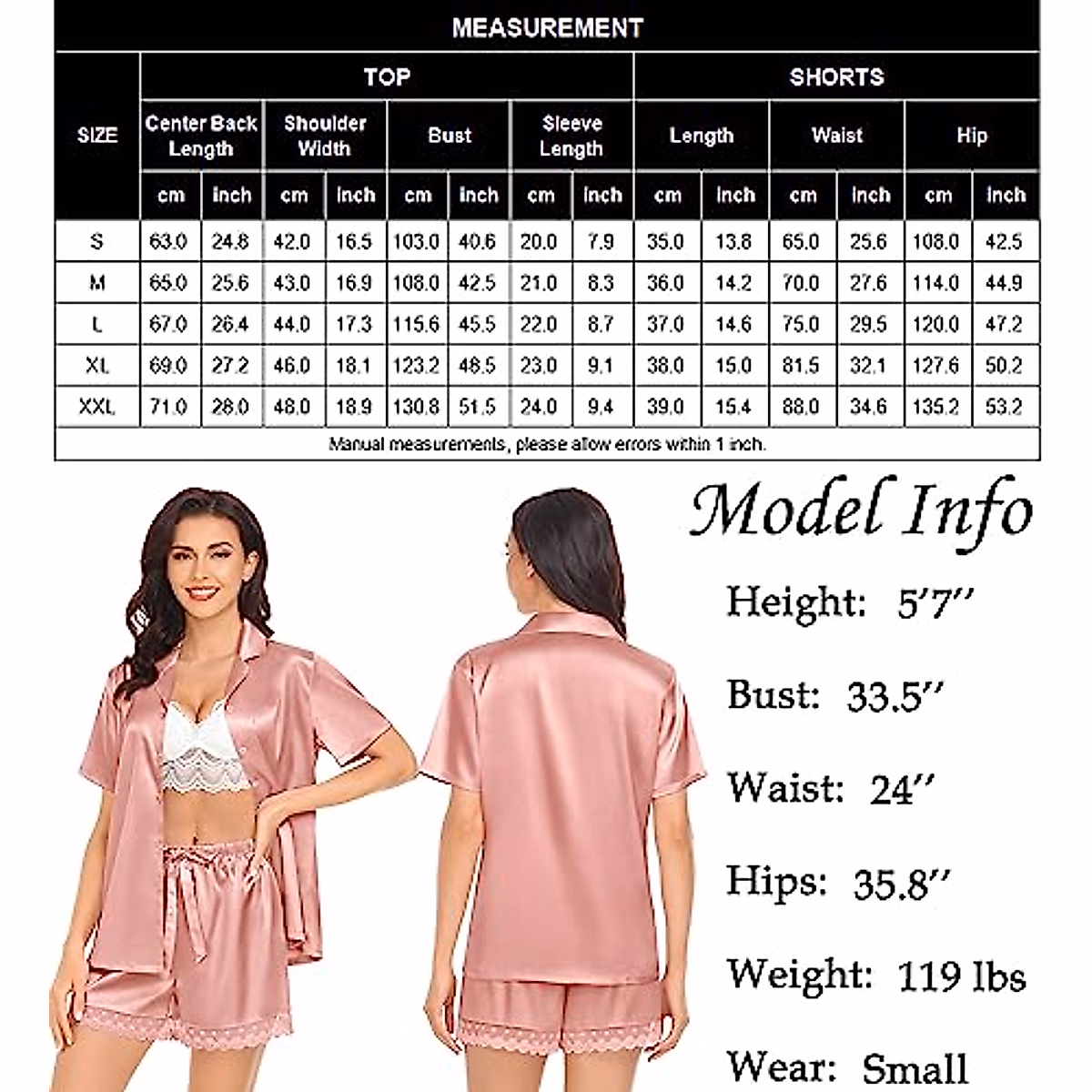 SWOMOG Ladies Pajamas Sets Satin Pajamas Womens Short Sleeve Sleepwear Soft Silky 2 Piece Loungewear Pjs for Bridal