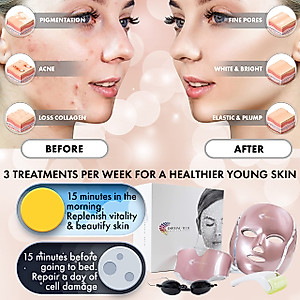 Light Therapy Face Mask Rejuvenation FDA Cleared PDT 8-in-1 LED Facial Red Light Therapy Face & Neck Lift & Tightening Machine, Anti Aging, Dark Spot Remover Device + Ice Roller for Face (Rose Gold)