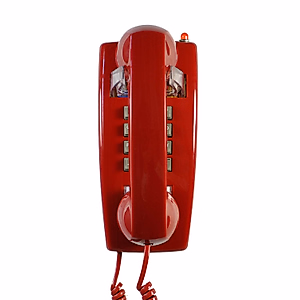 TelPal Red Wall Phone, Analog Corded Wall Mounted Phone with Loud Traditional Bell, Classic Landline Phones Wall Mount with Handset Volume Control- Wall Mount Jack Required