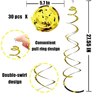 30 Pcs Gold Hanging Swirl Party Decorations,Sparkle Gold Birthday Ceiling Decorations,Streamers for Wedding Party Anniversary Graduation Christmas (Gold)
