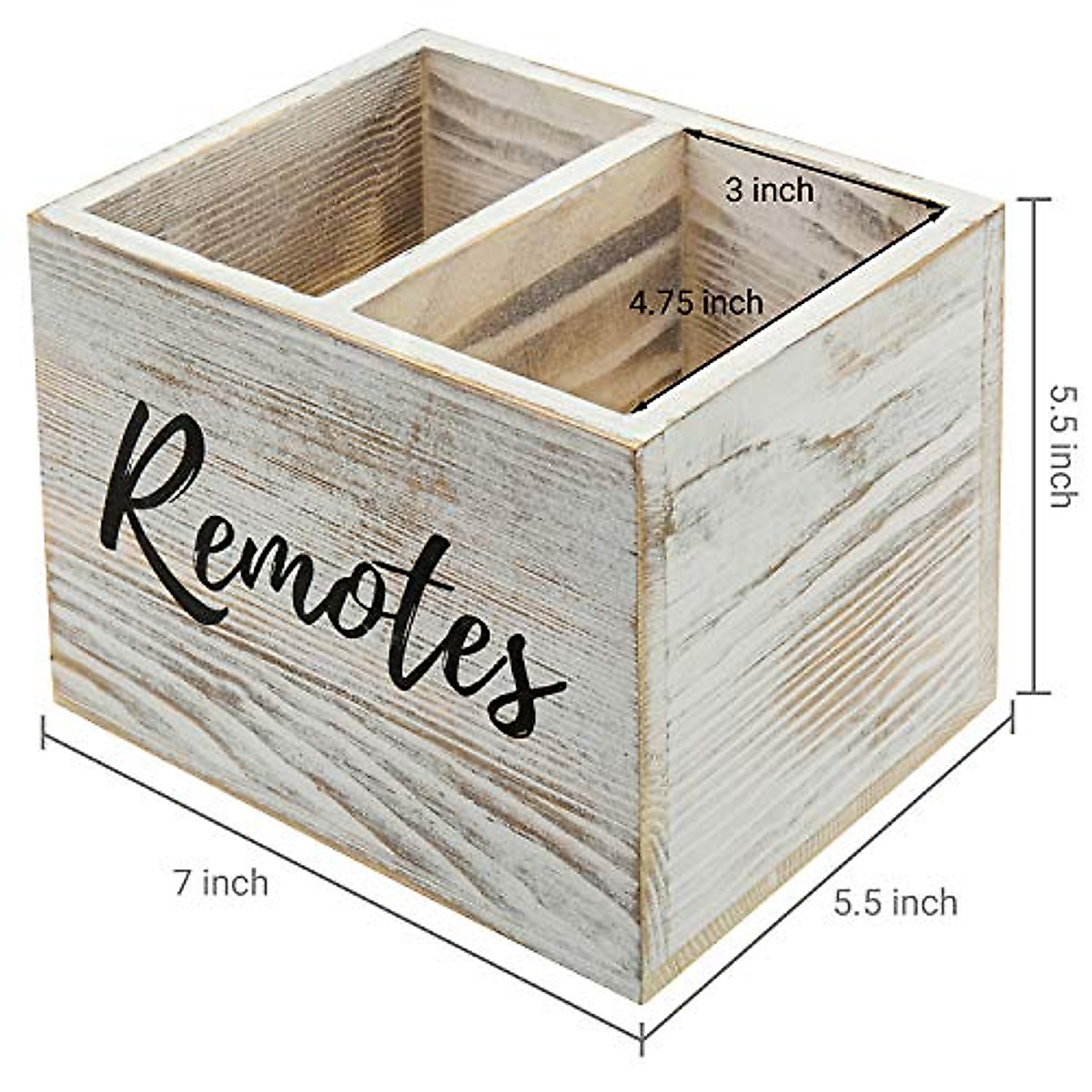 MyGift 2 Slot Shabby Whitewashed Wood Remote Control Holder Caddy/Media Storage Box
