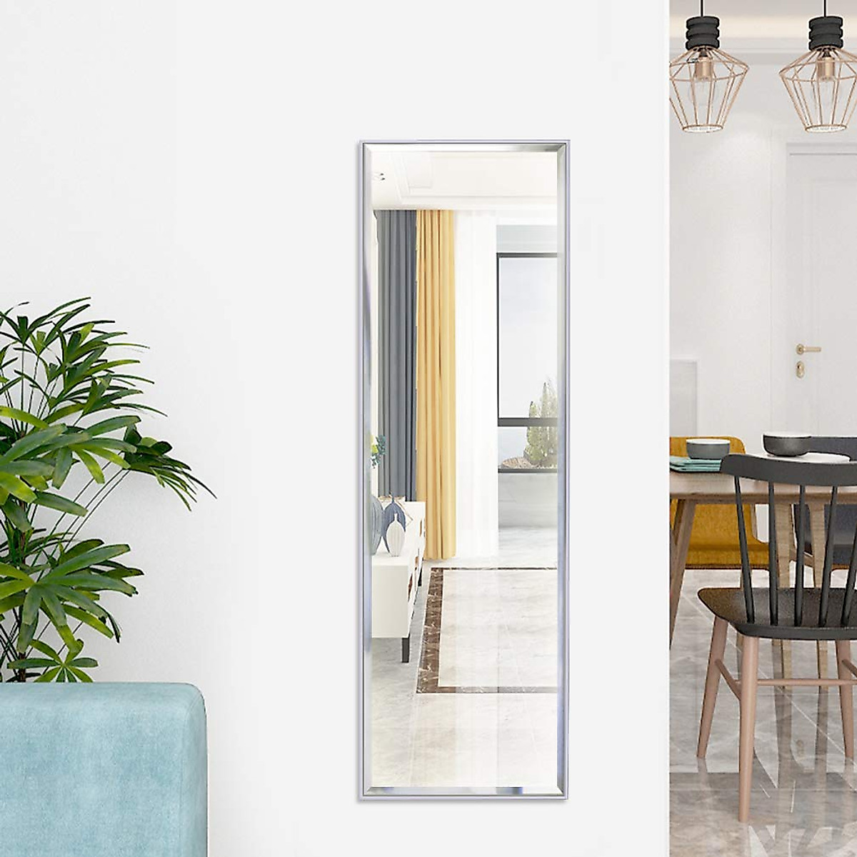 PETAFLOP 14x48 Inch Full Length Mirror Wall Mounted Rose Gold and White