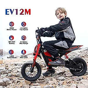 EVERCROSS EV12M Electric Dirt Bike,300W Electric Motorcycle,15.5MPH & 9.3 Miles Long-Range,3-Speed Modes Motorcycle