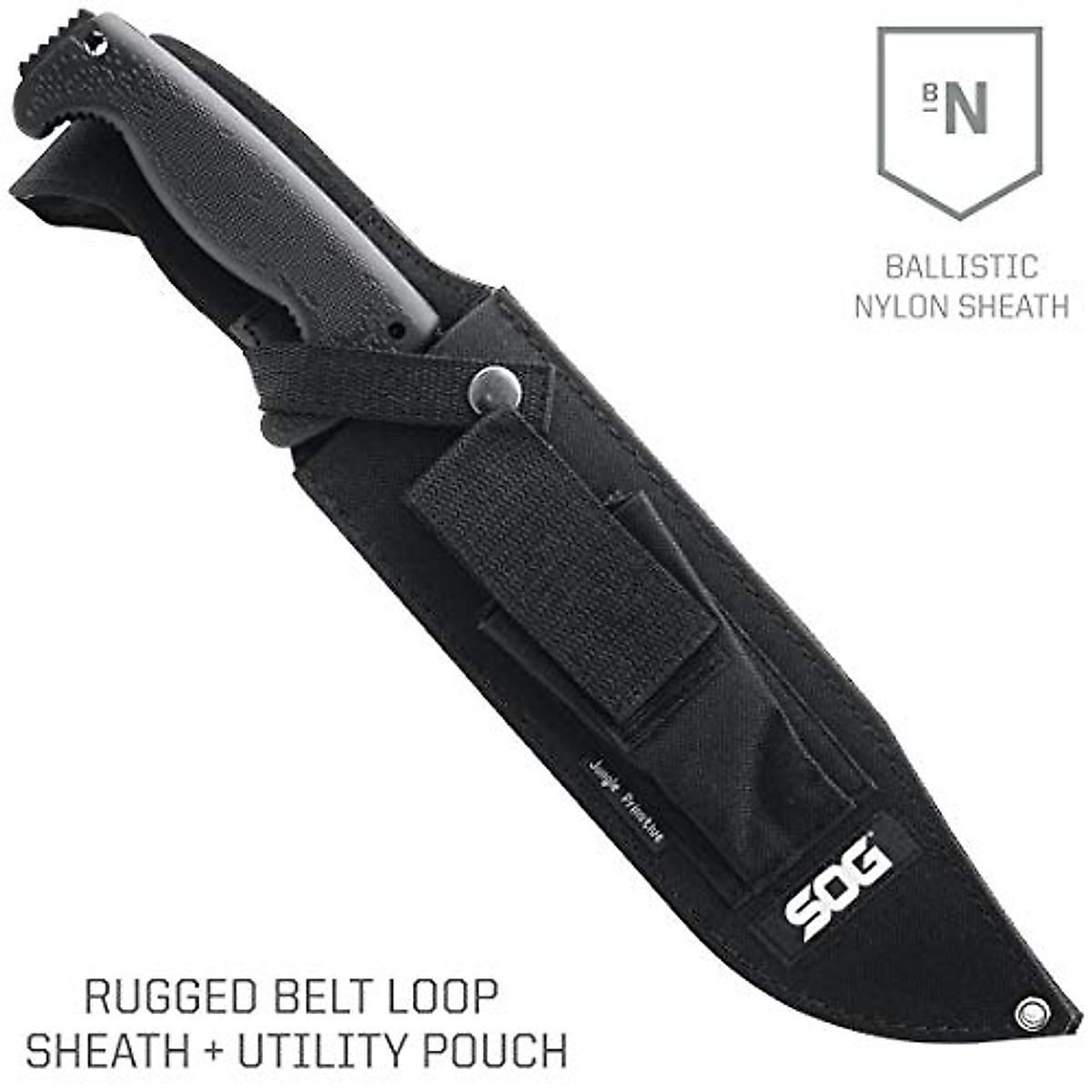 SOG Jungle Primitive Fixed Blade- Field and Camping Tactical Machete with Sheath for Clearing Brush, Full Tang Survival Knife 15.3 Inches (F03TN-CP), Steel,Black