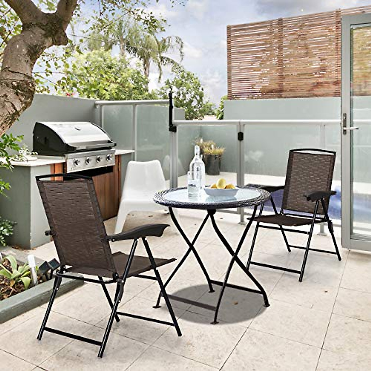 Goplus Folding Sling Chairs Sets of 2, Portable Chairs for Patio Garden Pool Outdoor & Indoor w/Armrests & Adjustable Back
